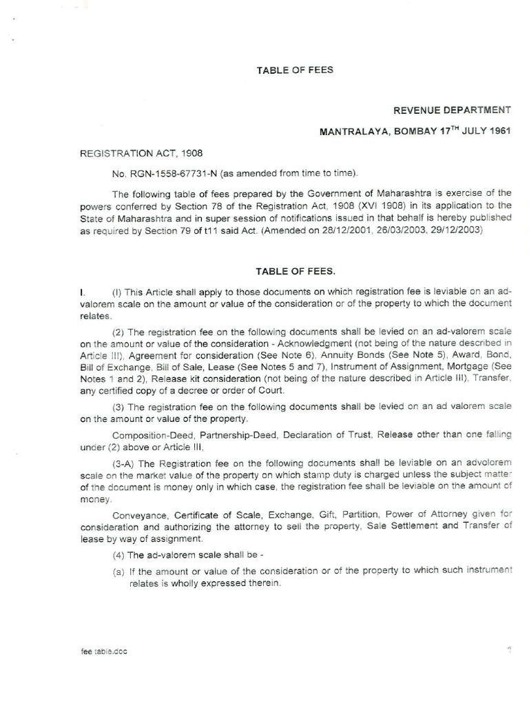 Registration Fee Table | PDF