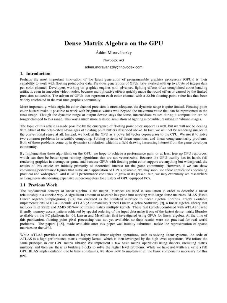 Dense Matrix Algebra On The Gpu Pdf Graphics Processing Unit Matrix Mathematics