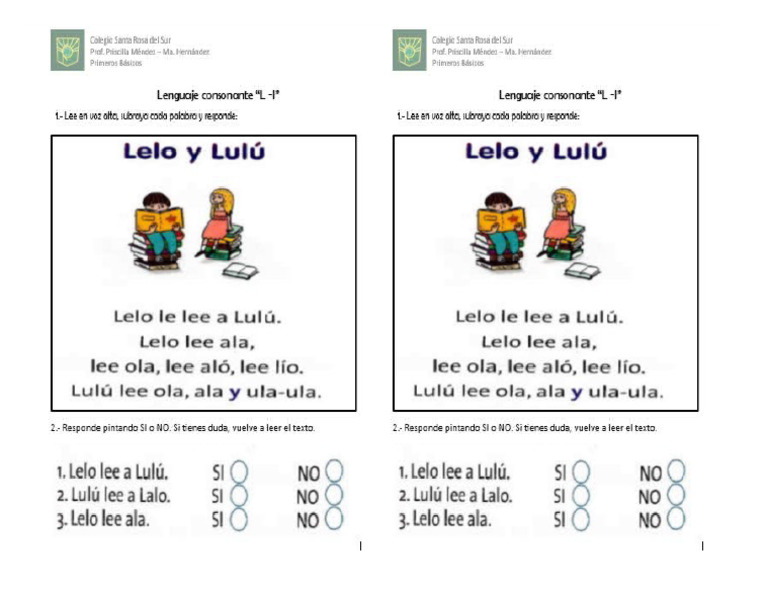 Lectura con letra L | PDF