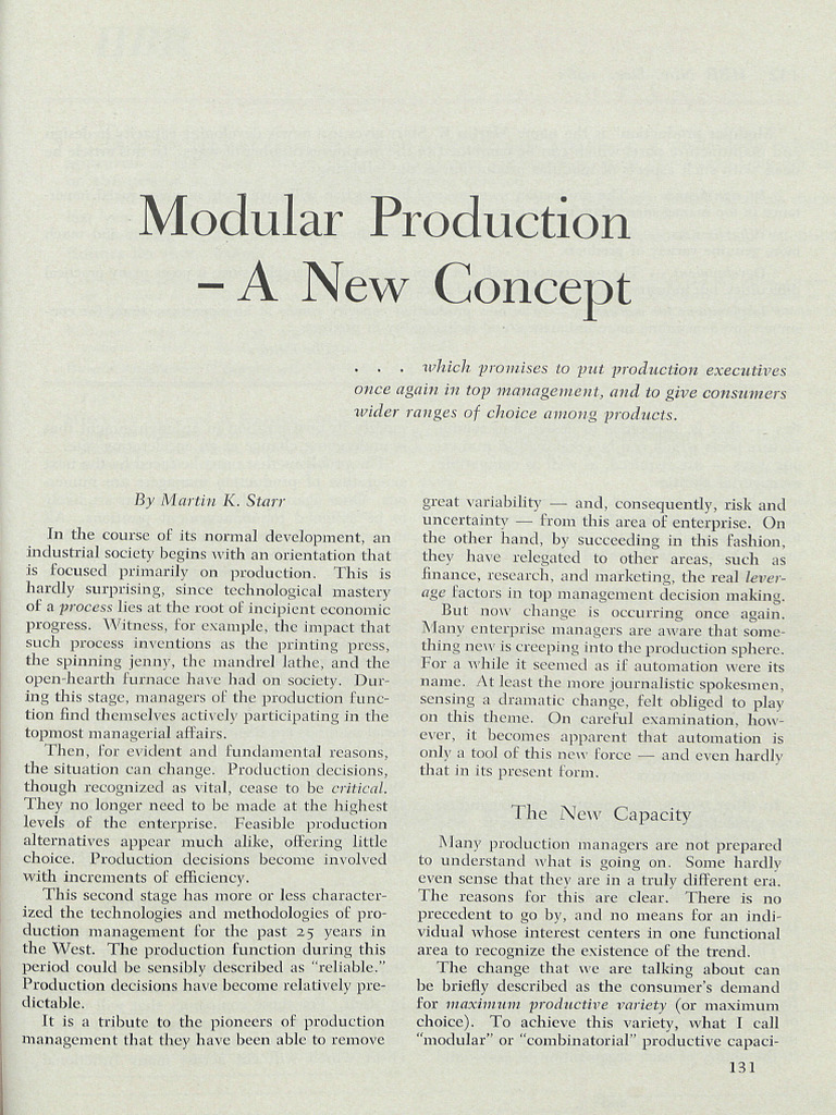 Starr 1965 Modular Production - A New Concept | PDF | Analysis | Marketing