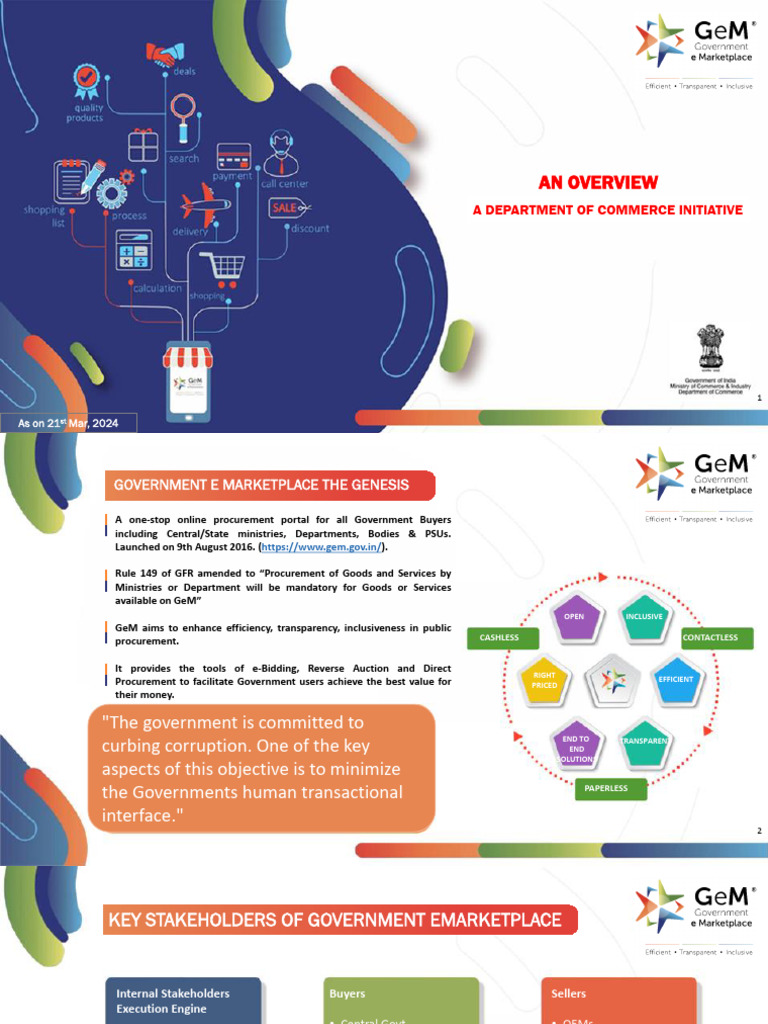 Latest GeM OVerview PPT 1711091124 | PDF | Auction | Procurement