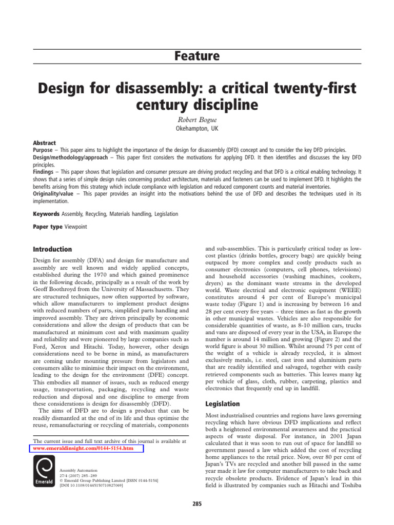 Design for Disassembly Principles | PDF | Recycling | Plastic