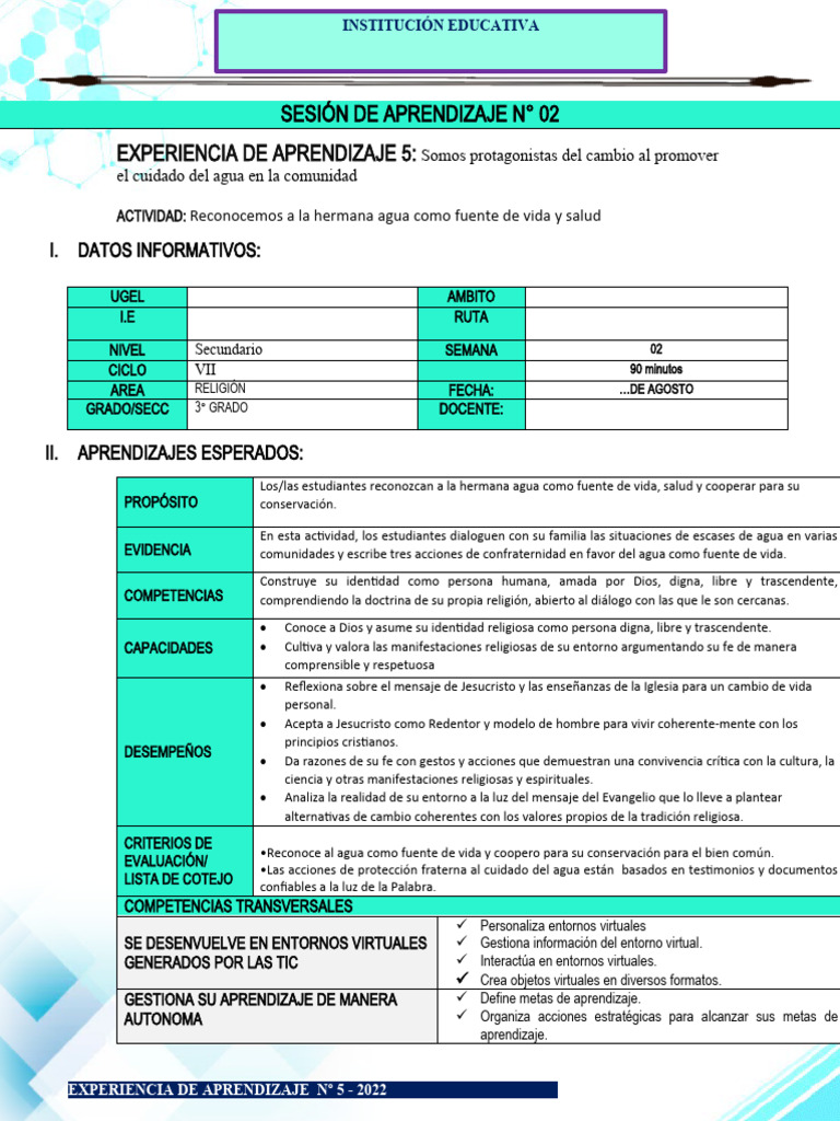 3º 4° - Sesion 2 Religion Eda 5 | Descargar gratis PDF | Aprendizaje | Evaluación