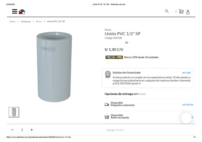 Unión PVC 1_2_ SP - Sodimac.com.pe | PDF