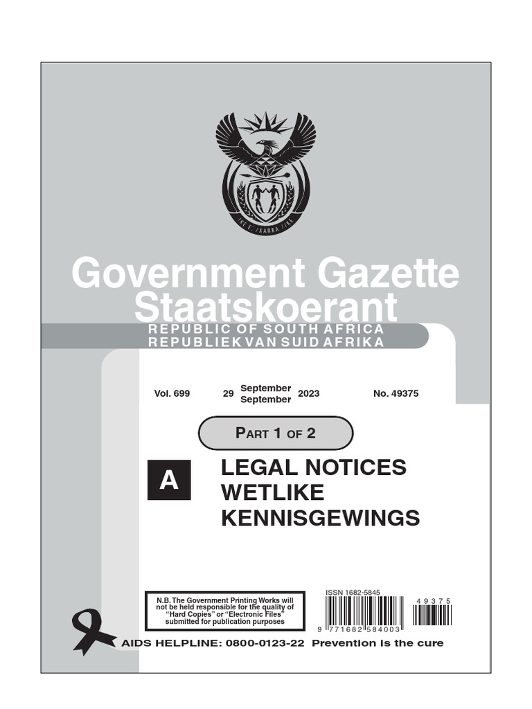 Za Government Gazette Legal Notices A Dated 2023-09-29 No 49375 Part 1 ...