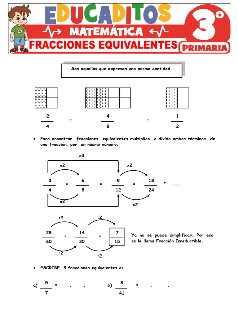 Fracciones Equivalentes para Tercer Grado de Primaria | PDF