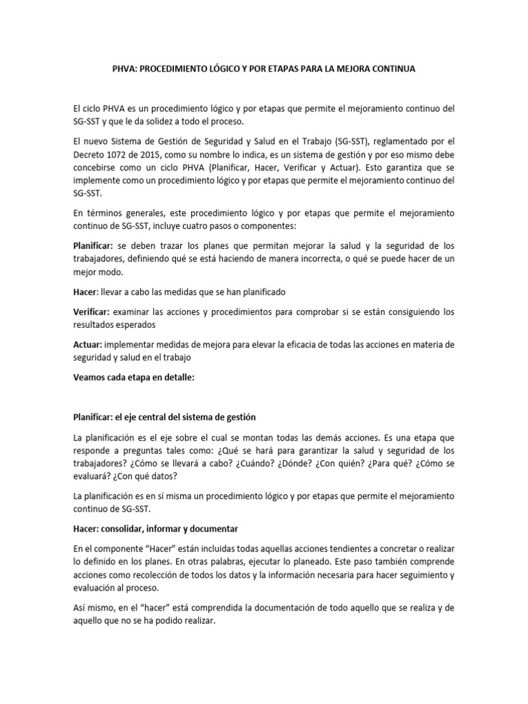 Mejora Continua en SG-SST: Ciclo PHVA | PDF | Seguridad y salud ocupacional | Valores