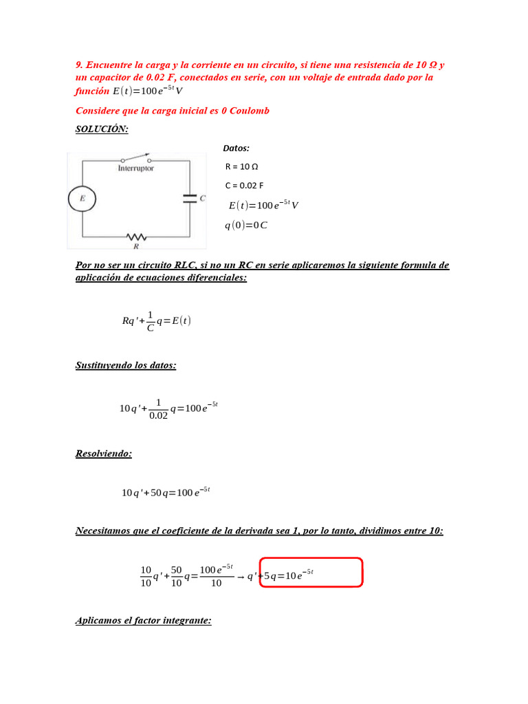 EJERCICIOS DE EDO | PDF | Red eléctrica | Ecuaciones
