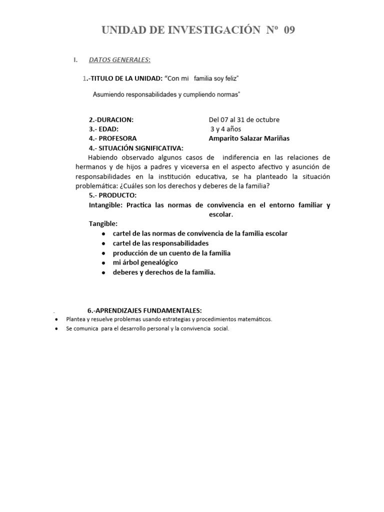 Unidad La Familia | PDF | Escritura | Aprendizaje