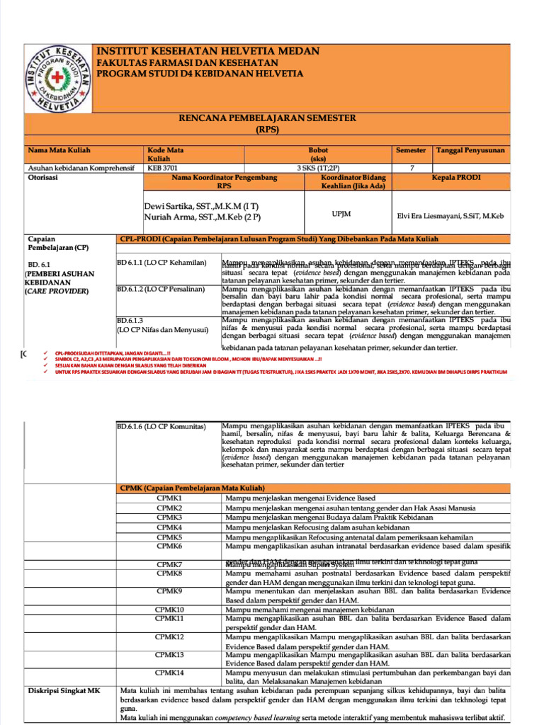 RPS Kebidanan: Panduan & CPL | PDF
