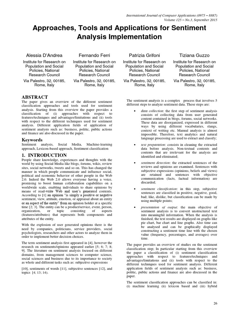 Approaches, Tools and Applications for Sentiment Analysis ... Approaches, Tools and Applications for Sentiment Analysis ...