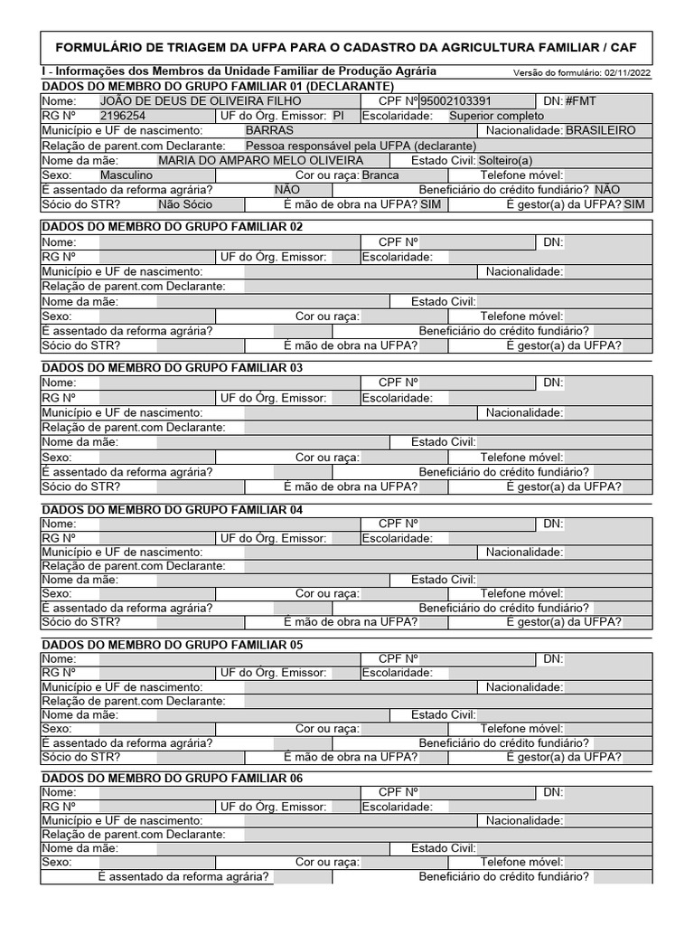 Formulario Idenficacao Renda CAF 03 11 22 v6 - Final | PDF