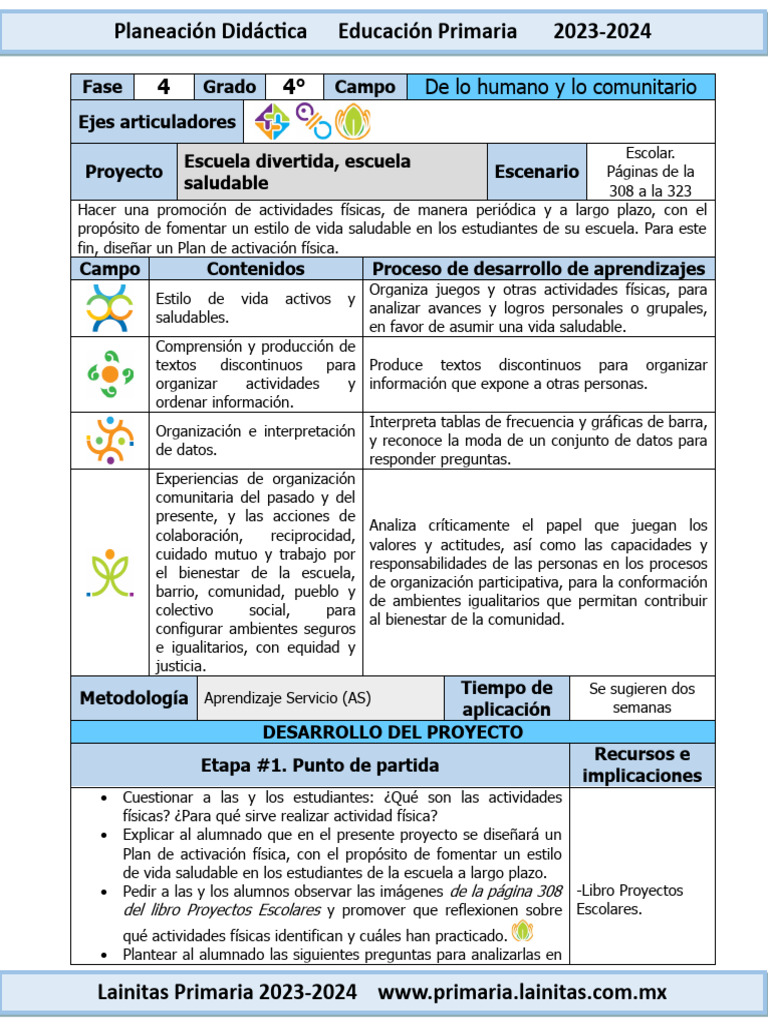 Proyecto Escuela Saludable 4° Grado | PDF | Estilo de vida sedentario ...