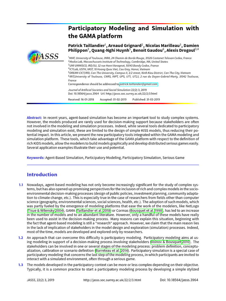 TAILLANDIER Participatory Modeling and Simulation With The GAMA Platform | PDF | Conceptual ...
