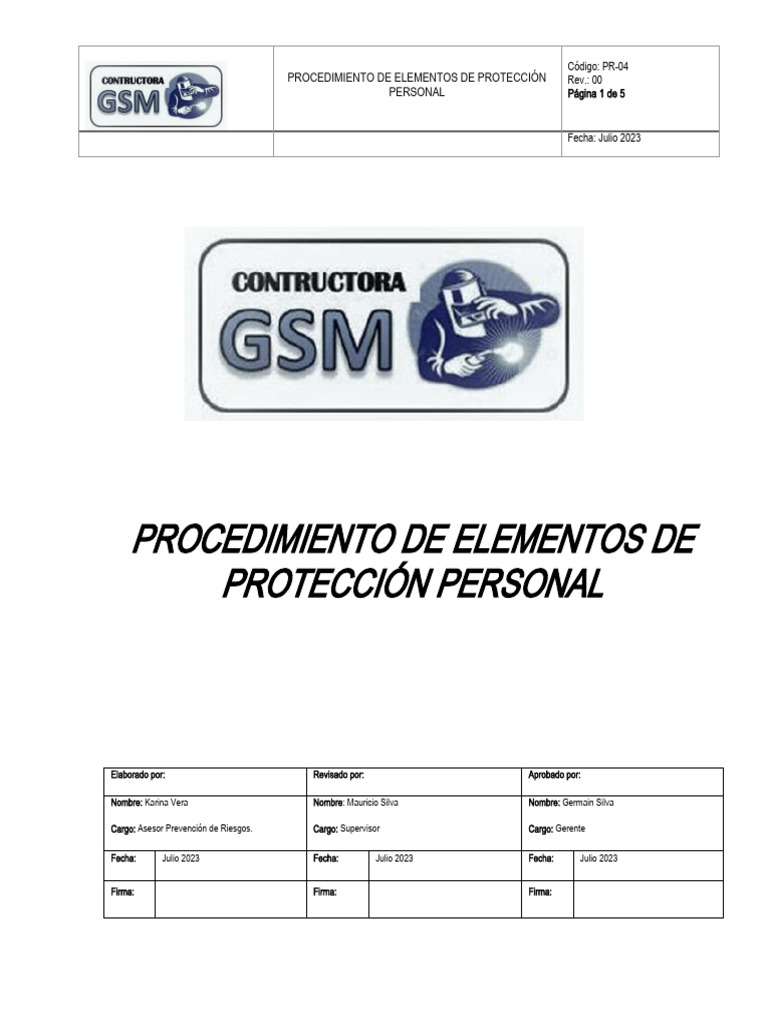 PR-04 Procedimiento EPP Rev. 00 | Descargar gratis PDF | Casco
