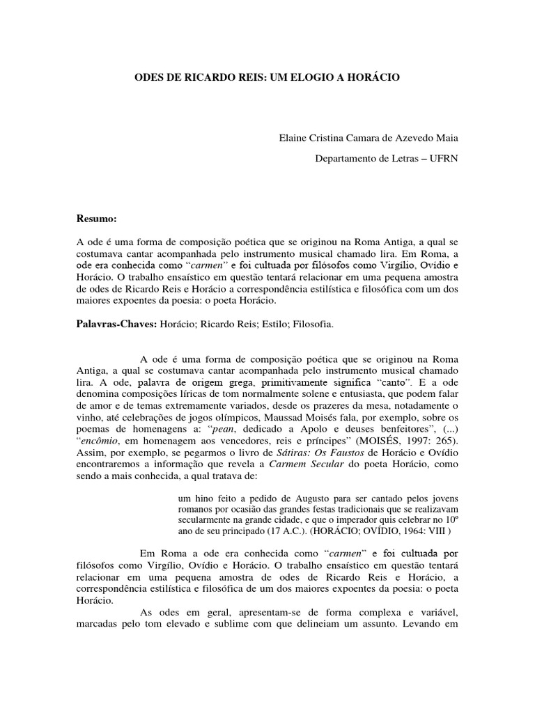 Ensaio - Odes de Ricardo Reis Um Elogio A Horácio | PDF | Poesia