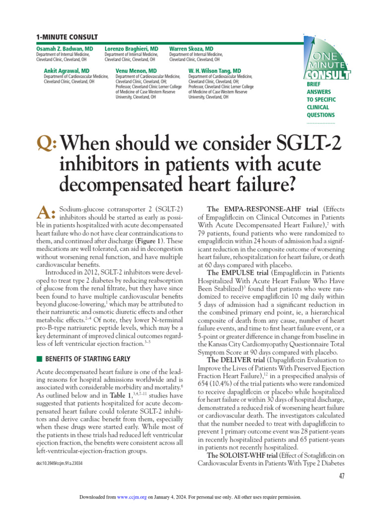 When Should We Consider SGLT-2 Inhibitors in Patients With Acute ...