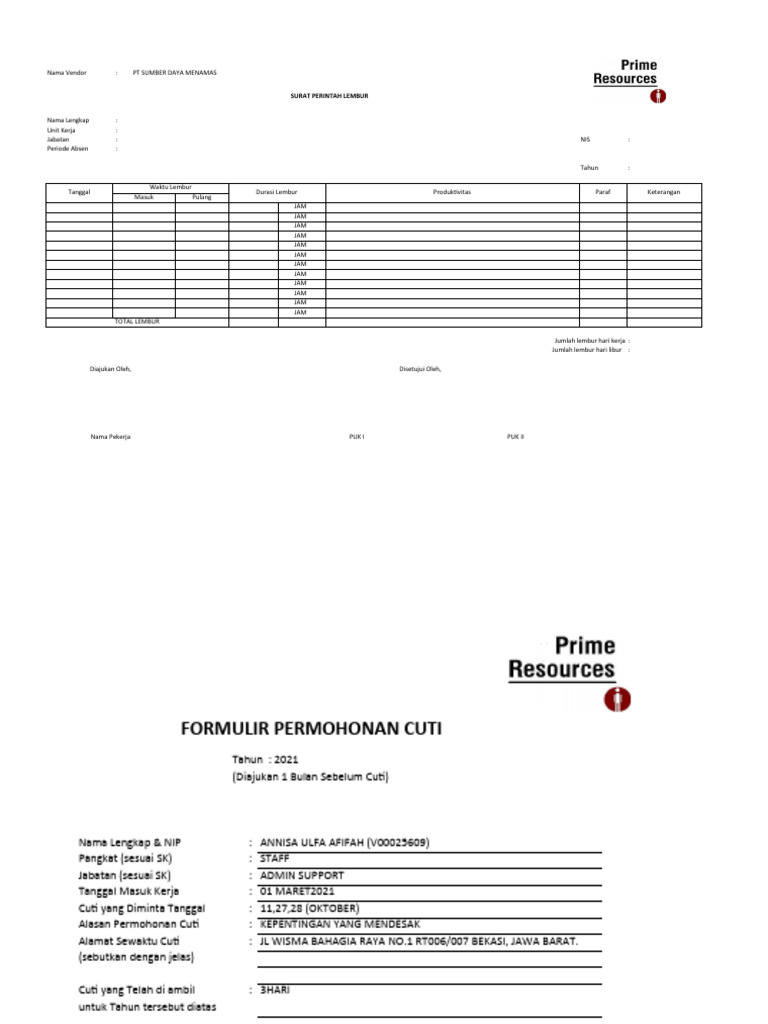 Form SPL Dan Cuti | PDF