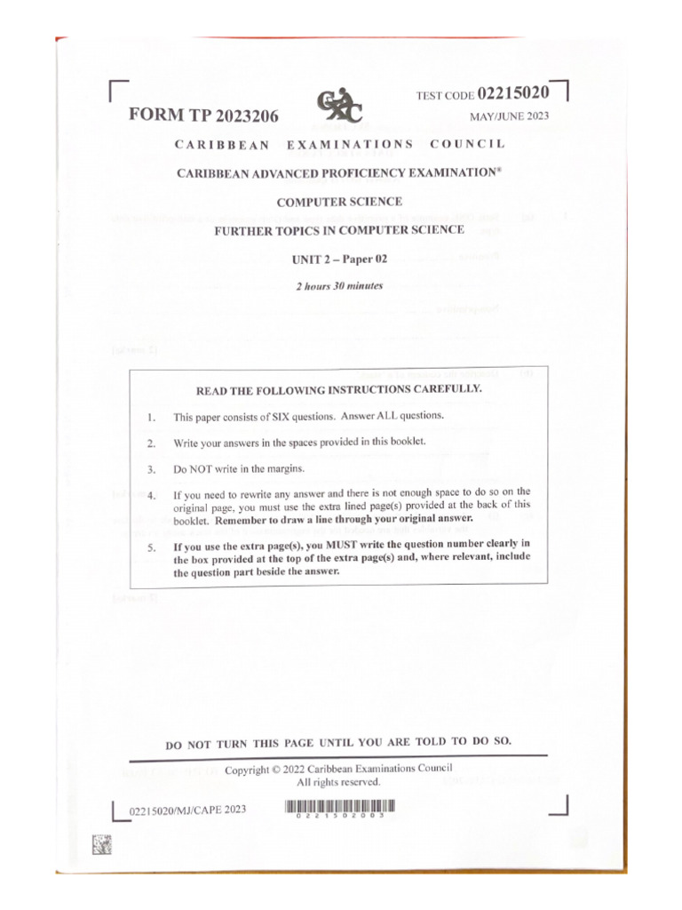 CAPE Computer Science 2023 U2 P2 | PDF
