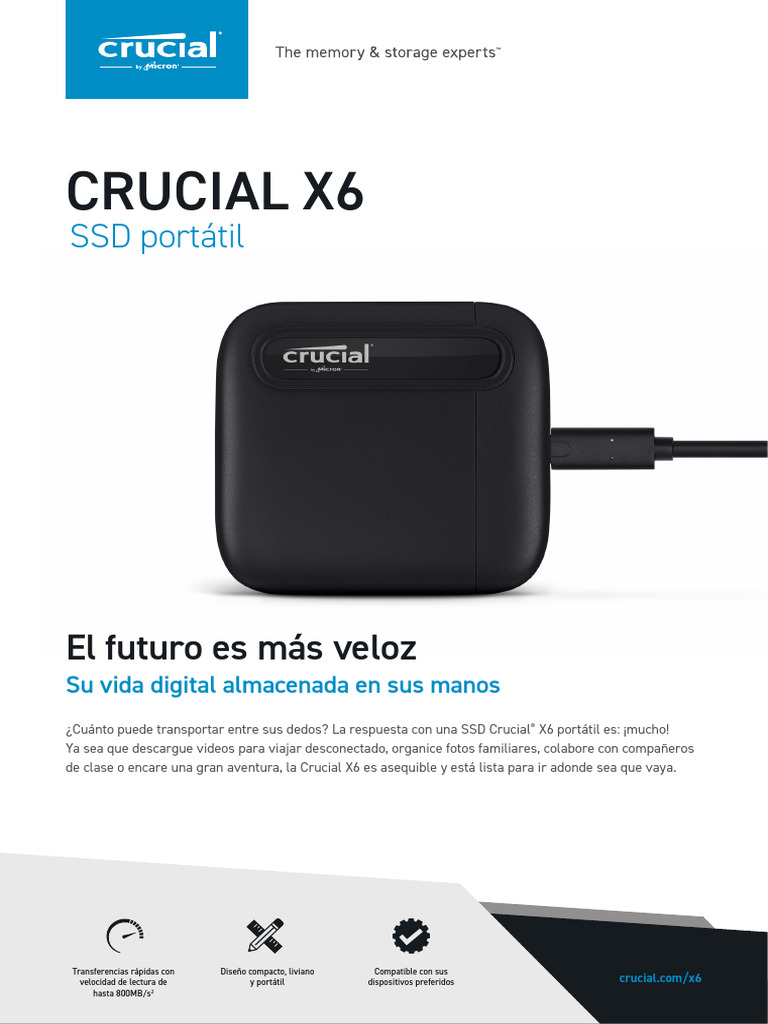 Crucial X6 Productflyer Es LA | PDF | Unidad de estado sólido | USB