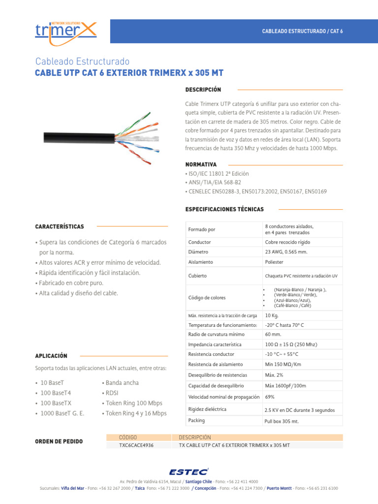 Cable UTP CAT 6 Exterior Trimerx | PDF | Componentes eléctricos ...