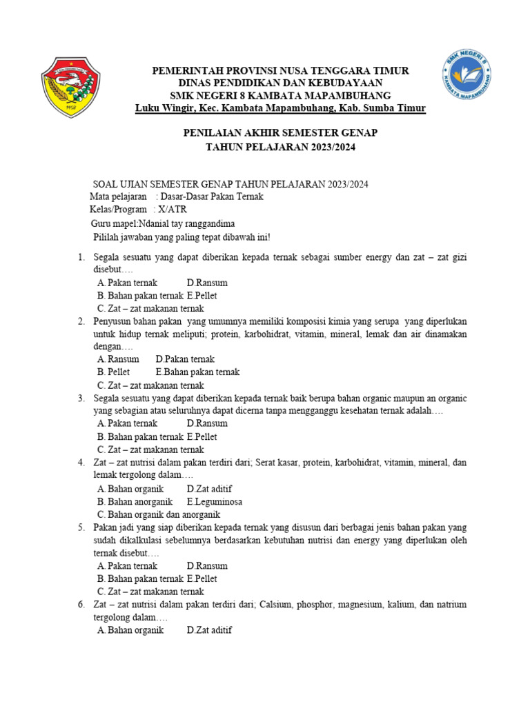 Soal Pakan Ternak | PDF