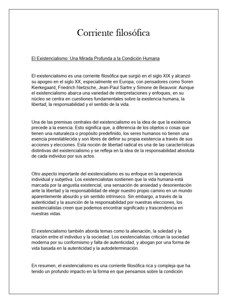 Corriente Filosófica | PDF | Existencialismo | Autenticidad (filosofía)