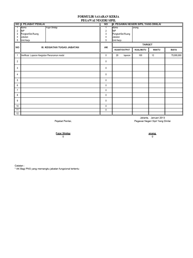 FORM SKP (Eselon IV) kantor | PDF