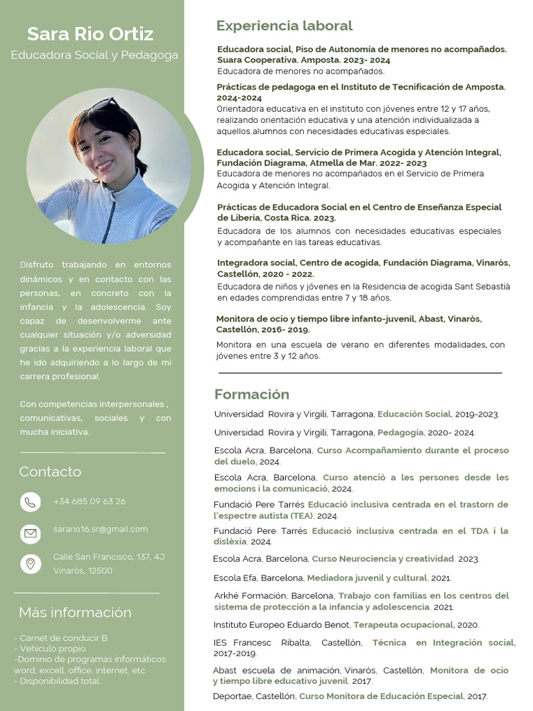 CV Sara | Descargar gratis PDF | Pedagogía
