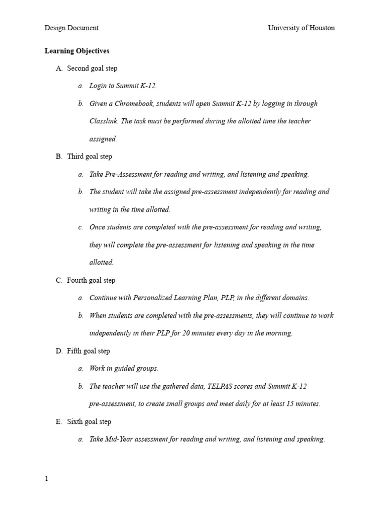 design document-learning objectives | PDF | Cognition | Education Theory