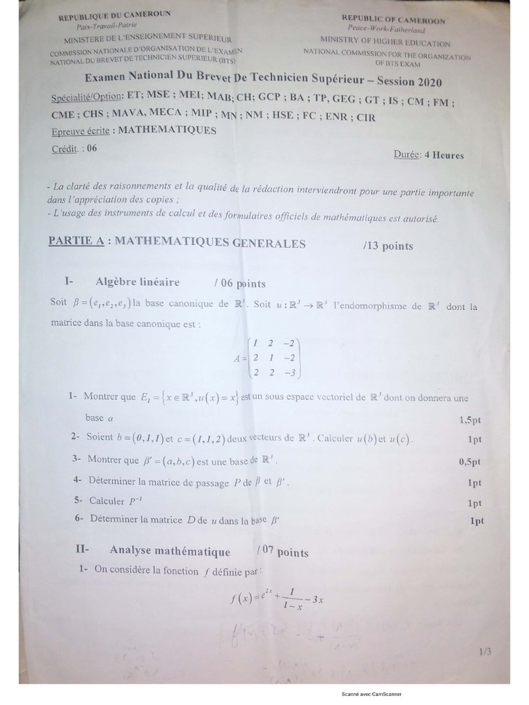 BTS Maths 2020 | PDF