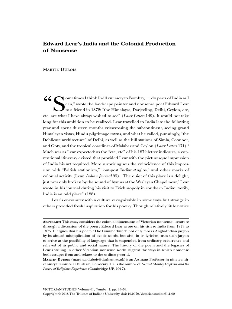 The Colonial Production of Nonsense | PDF | Poetry | Rudyard Kipling