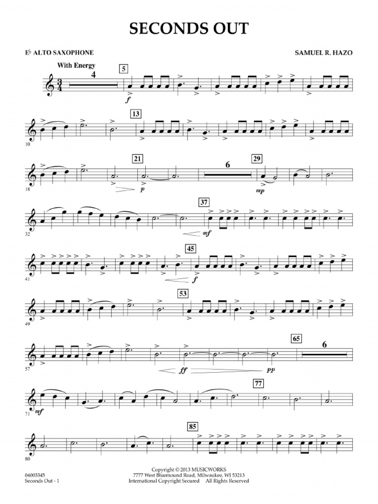 Seconds Out - Samuel R Hazo - Eb Alto Sax | PDF