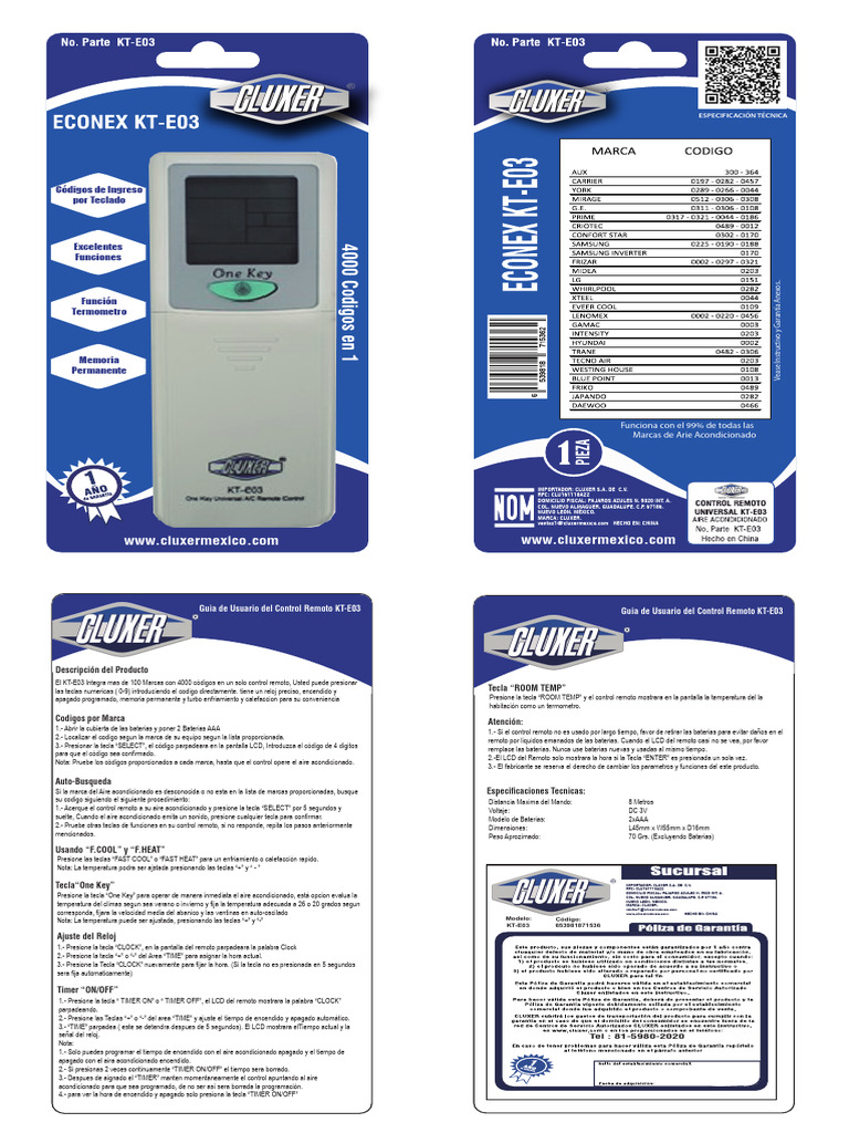 Control Econex KT E03 Con Guia de Uso 2 | PDF | Aire acondicionado | Bienes manufacturados