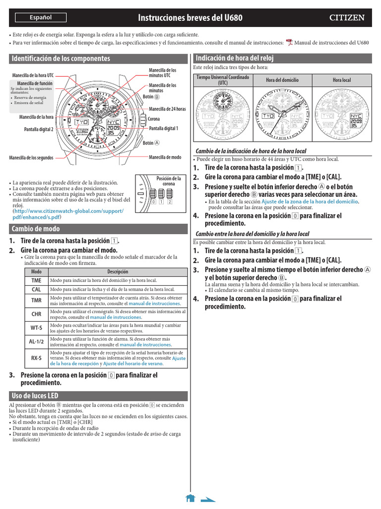 Citizen U680 Guía Inicio | PDF | Reloj | Tiempo espacial