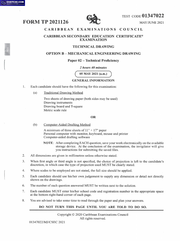 CSEC Technical Drawing P2 2021 | PDF