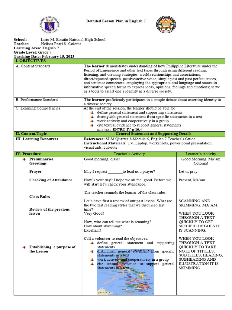 CO2 - Detailed Lesson Plan in English 7 FINAL | PDF | Lesson Plan | Learning