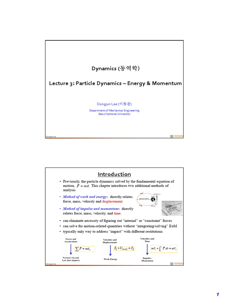 Lecture 3 Particle Dynamics - Energy and Momentum | Download Free PDF | Force | Classical Mechanics