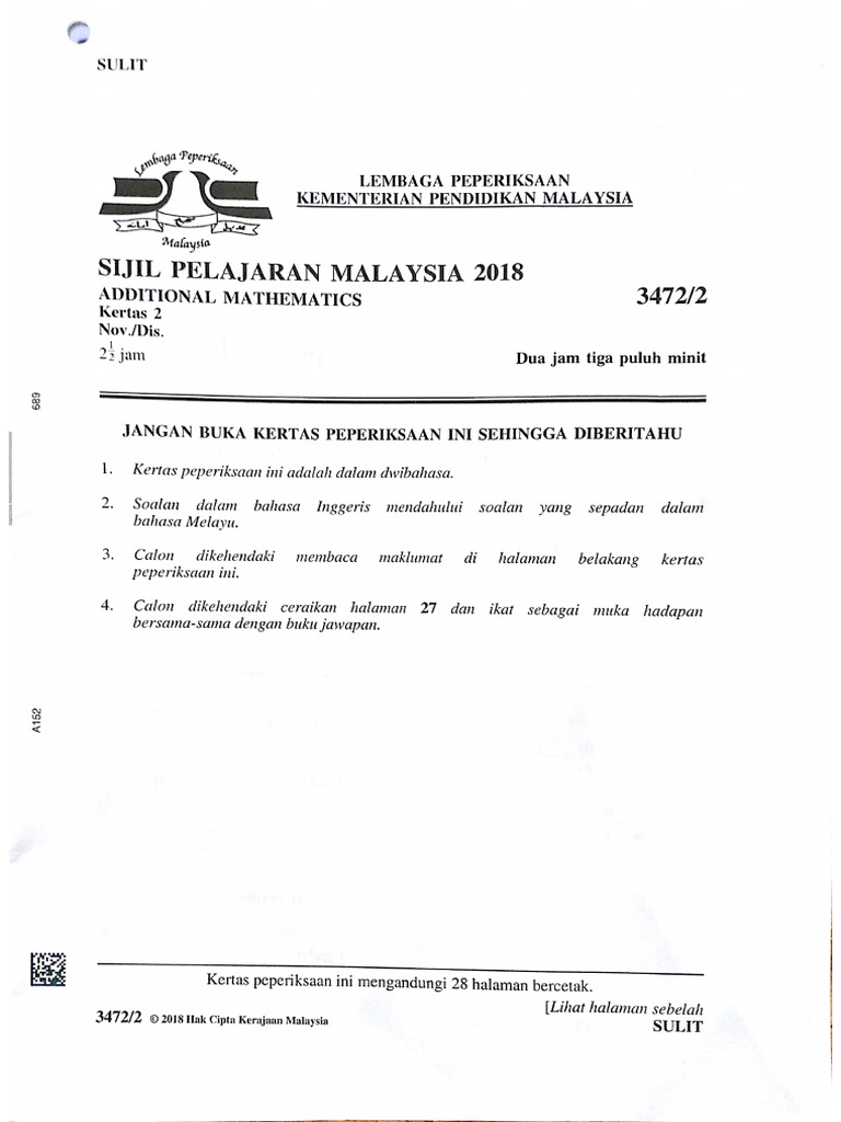 2018 Spm Add Maths K2 Pdf