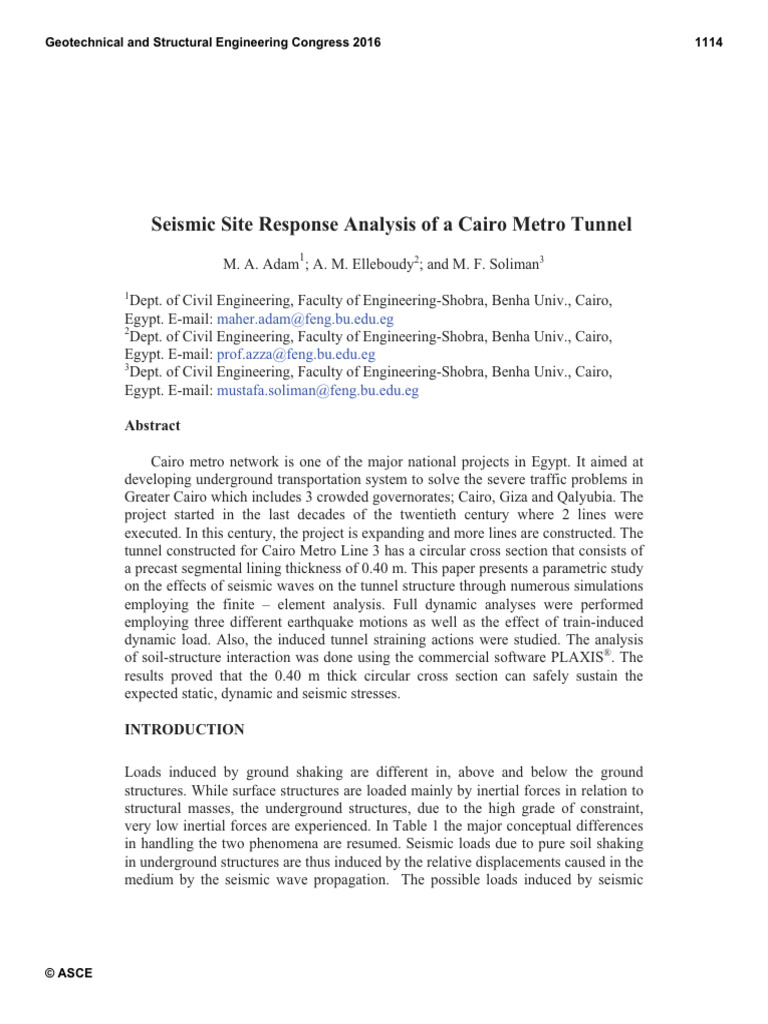 Seismic Site Response Analysis of A Cairo Metro Tunnel | PDF | Tunnel ...