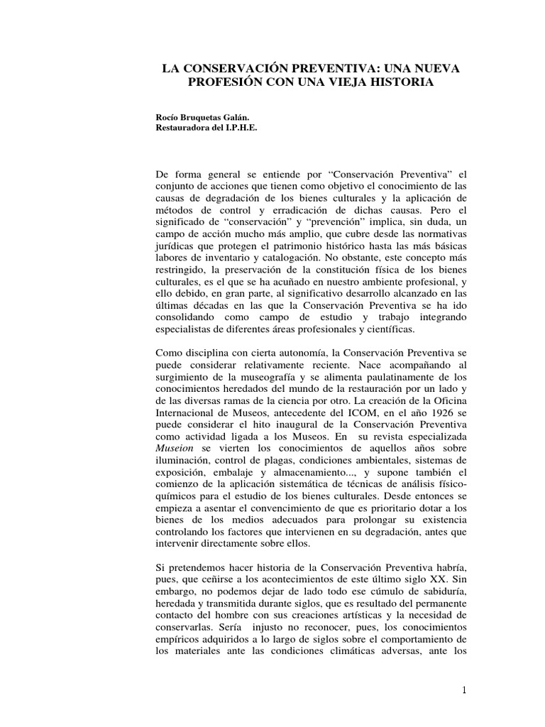 La Conservacion Preventiva Nueva Profesion Vieja Historia | PDF | Museo