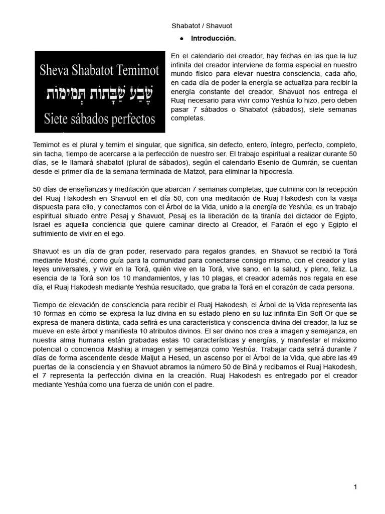 Enseñanzas de Shabatot - Shavuot | PDF | Verdad | Yo