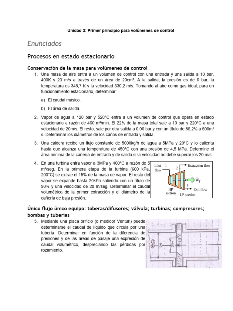 3 Primer principio Volumen de control - Enunciados | PDF ...