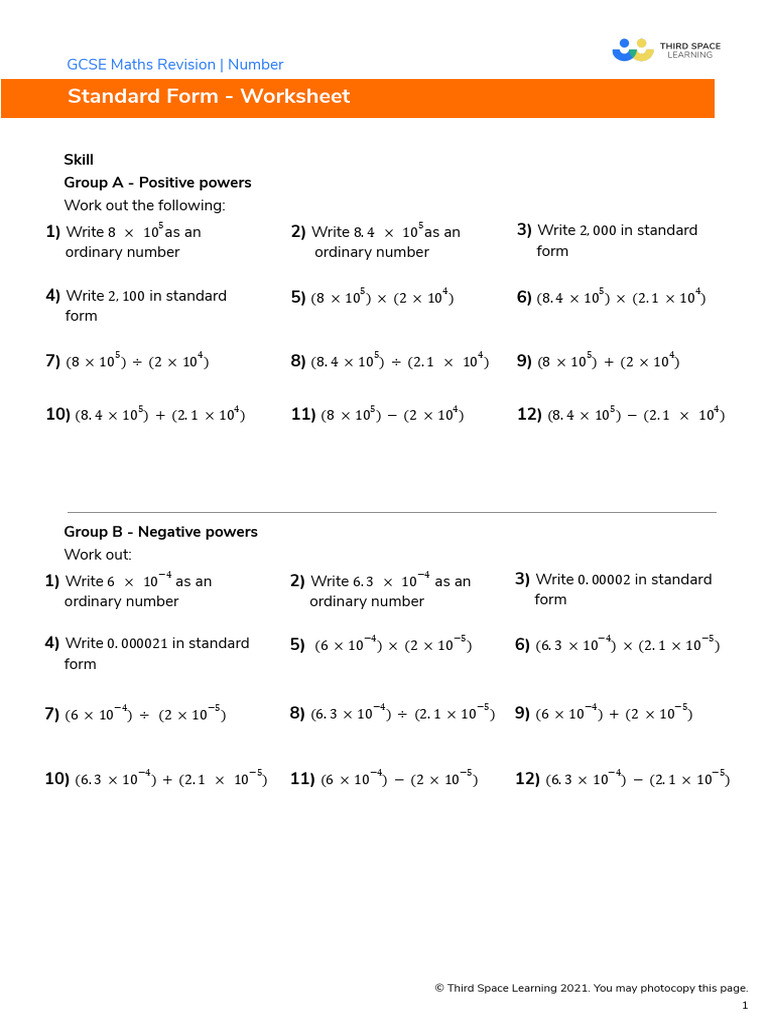 Third Space Learning Standard Form GCSE Worksheet | PDF | Significant Figures | Orbit