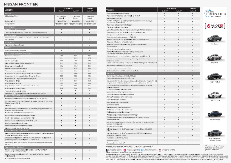 Nissan Frontier Platinum + PRO-4X MY24 - Ficha Técnica - 20-10-2023 | PDF