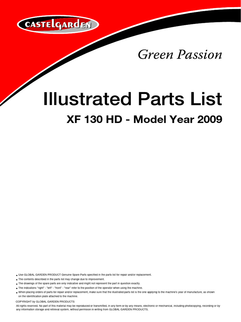 Castel Garden XF 130 HD Illustrated Parts List | PDF | Axle | Steering