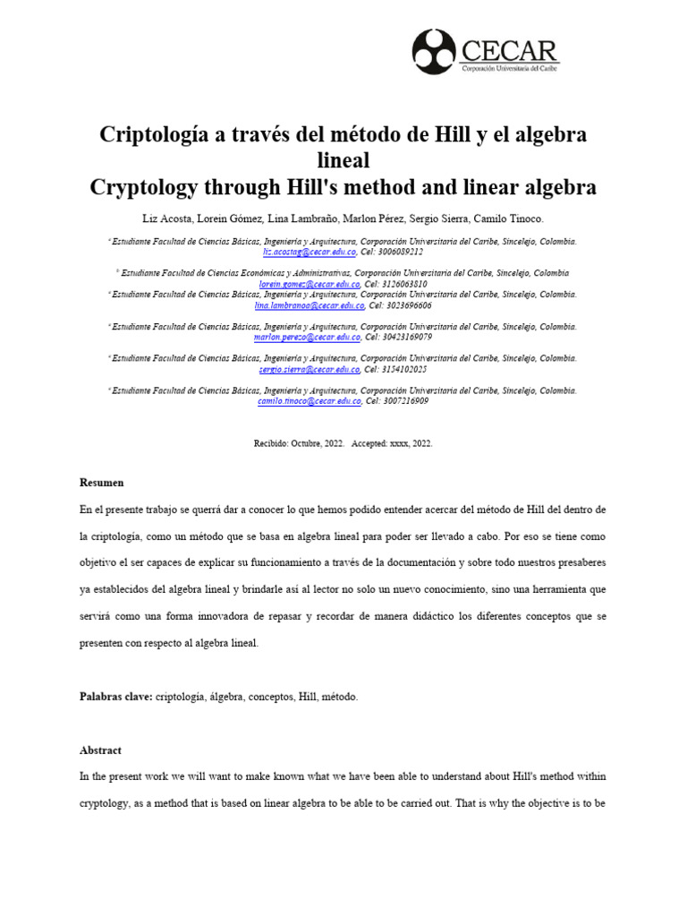 Proyecto de Algebra | PDF | Criptografía | Cifrado