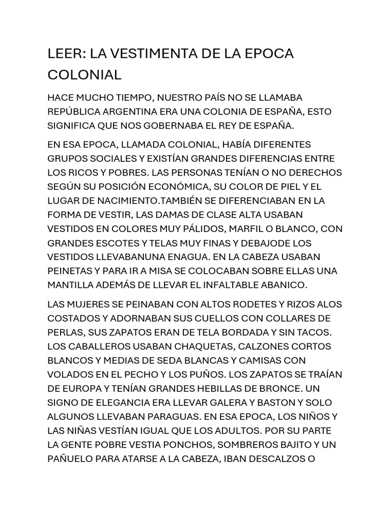 Vestimenta en la época colonial | PDF | Ciencias sociales | Viajes y ...