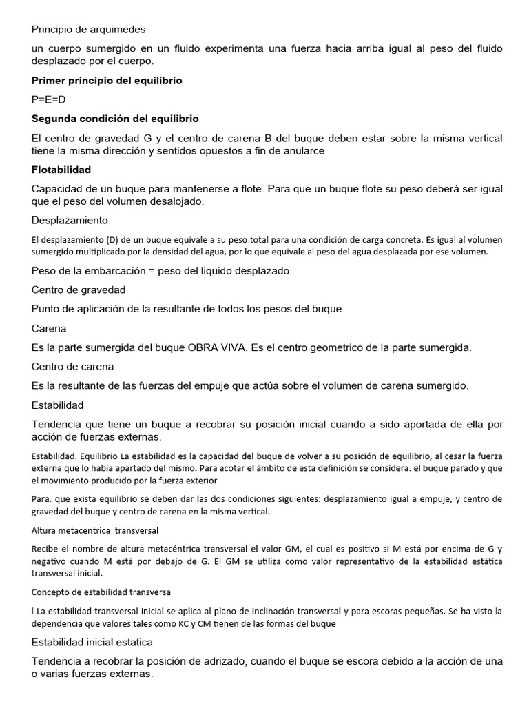 Principios de Flotabilidad y Estabilidad en Buques | PDF | Física Aplicada e Interdisciplinaria ...