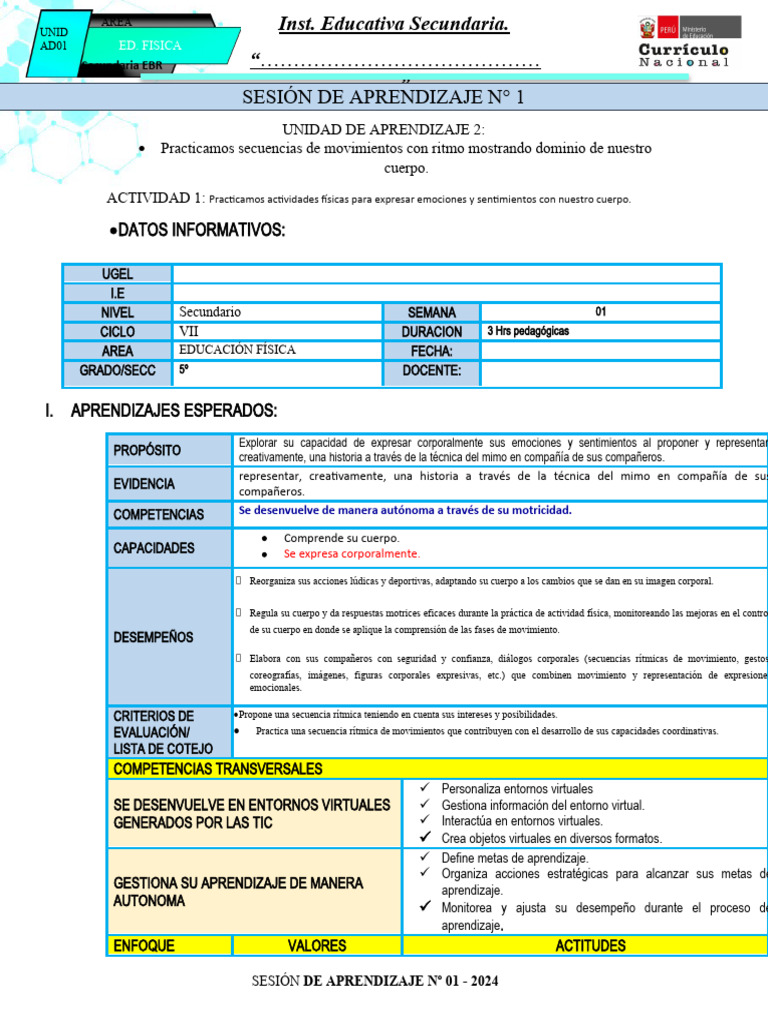 A-5º Ses-Act 1-E.f Und 2 | PDF | Aprendizaje | Maestros